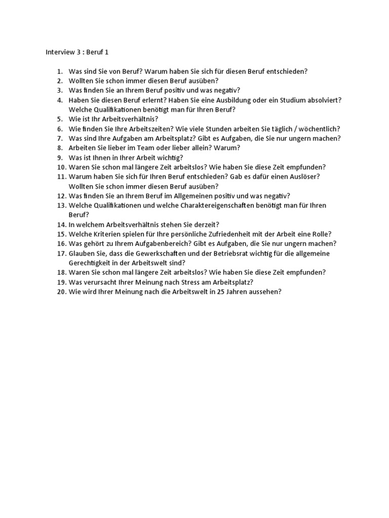 Interview 2 - Beruf | PDF
