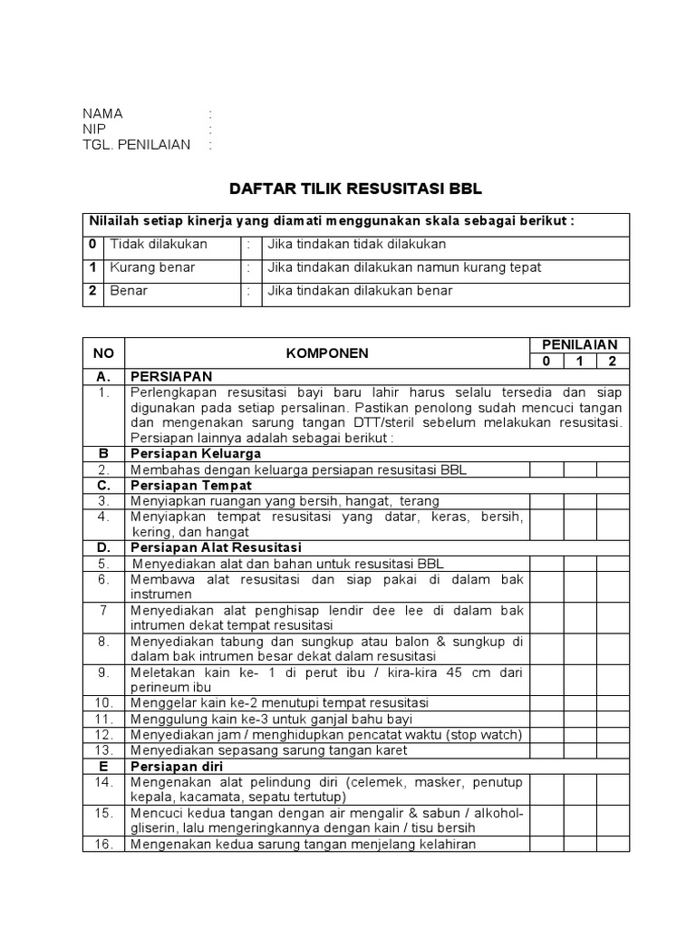DAFTAR TILIK RESUSITASI BBL | PDF