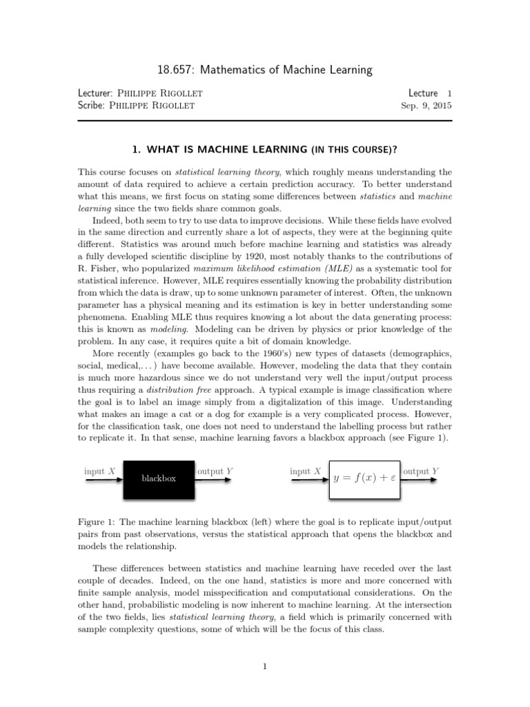 Mathematics of Machine Learning MIT | PDF