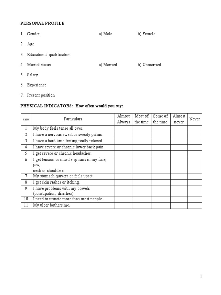 Stress Indicators Questionnaire | PDF