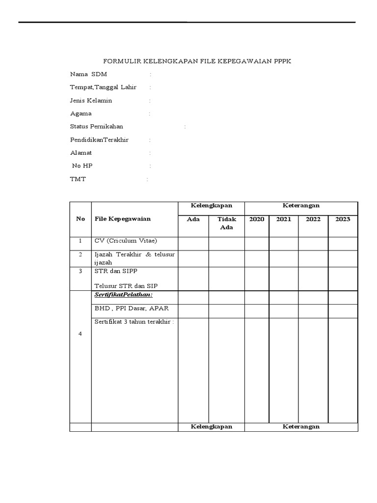 Contoh Form Ceklis Kepegawaian PPPK | PDF