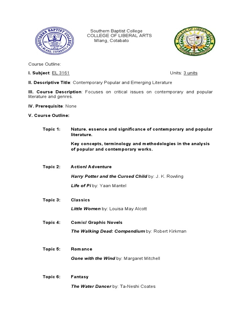 Contemporary Literature Course Outline | PDF | Fantasy | The Lord Of ...