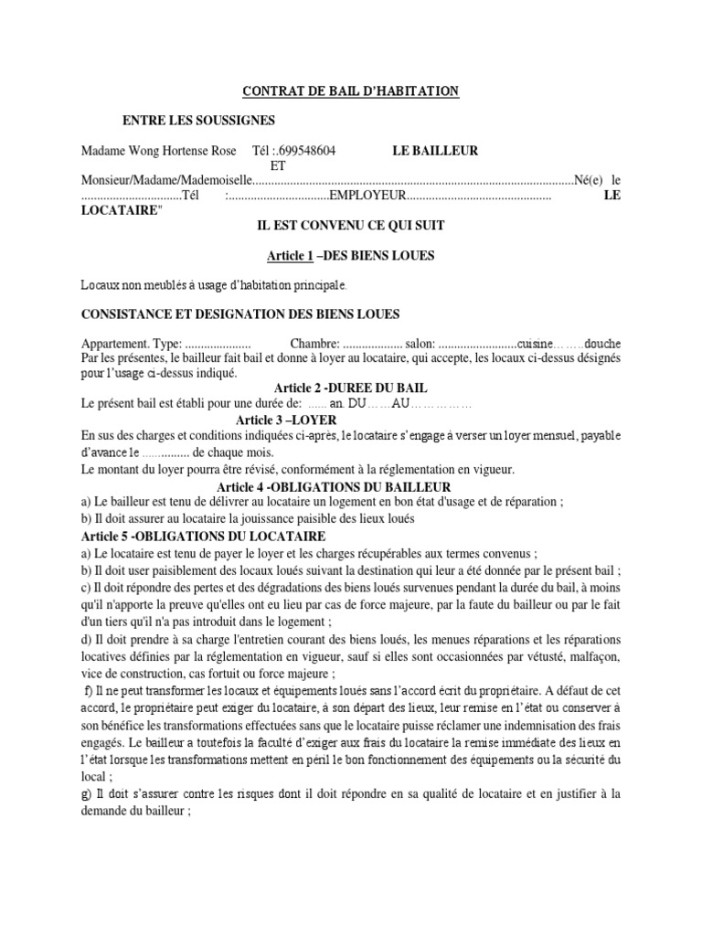Contrat de Bail | PDF