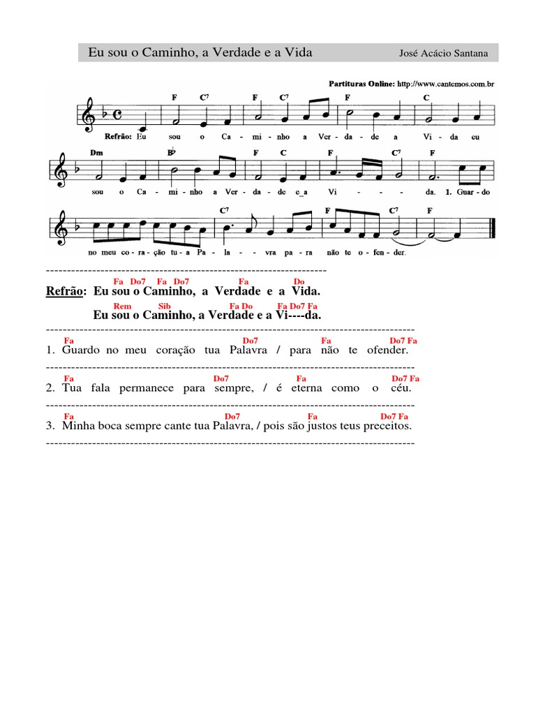 Eu Sou o Caminho: Partitura e Letra | PDF
