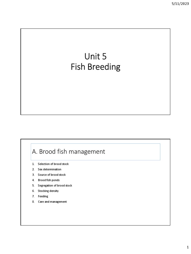 Unit 5 Fish Breeding: A. Brood Fish Management | PDF | Spawn (Biology ...