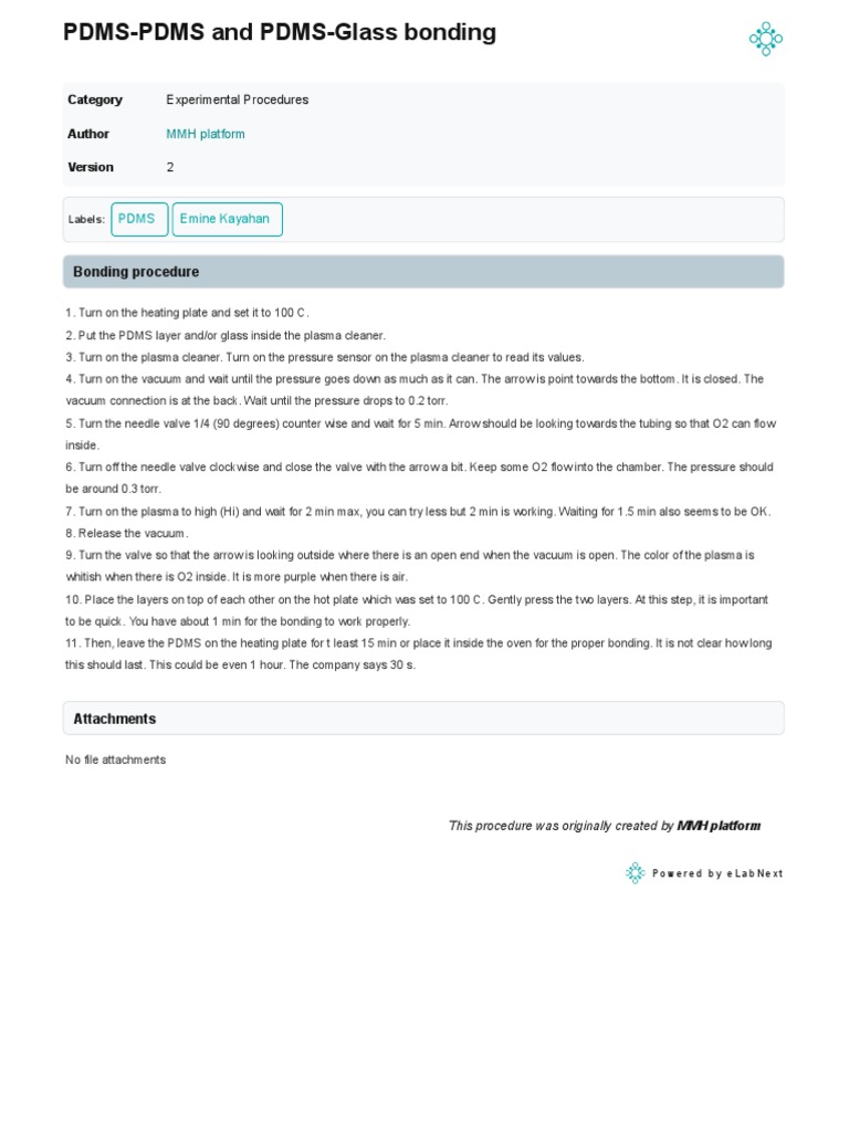 PDMS-PDMS and PDMS-Glass Bonding | PDF