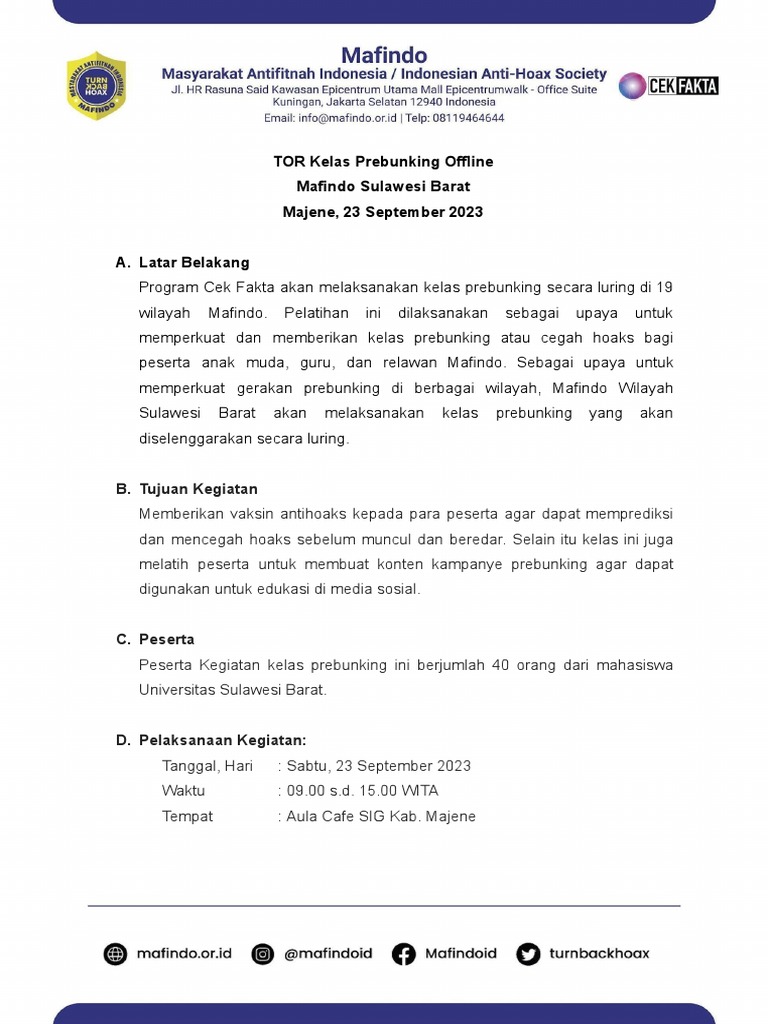 Template TOR Kelas Prebunking Offline Revisi | PDF