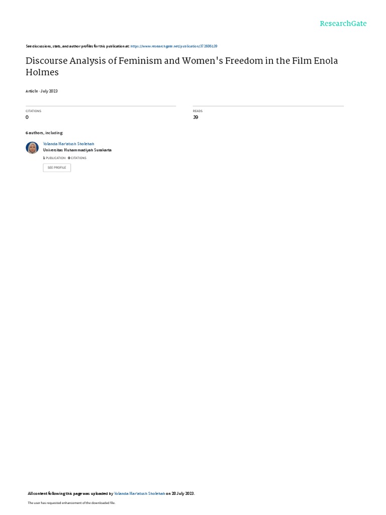 Discourse Analysis of Feminism and Women's Freedom in The Film Enola Holmes | PDF | Feminism ...