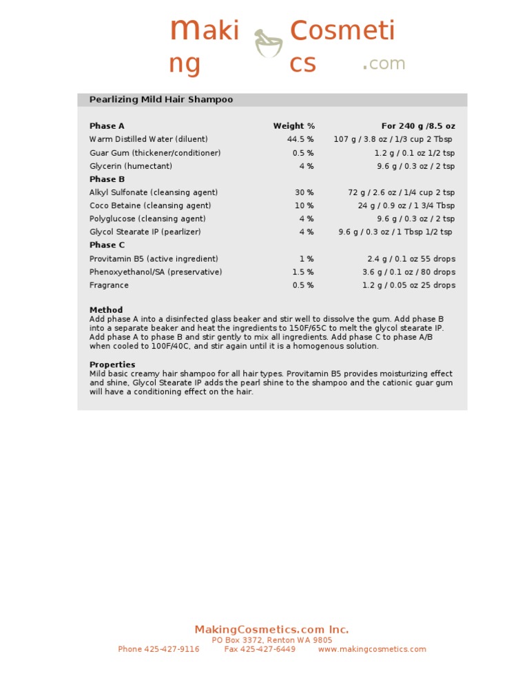 Pearlizing Agent for Mild Shampoo | PDF | Cooking, Food & Wine | Wellness