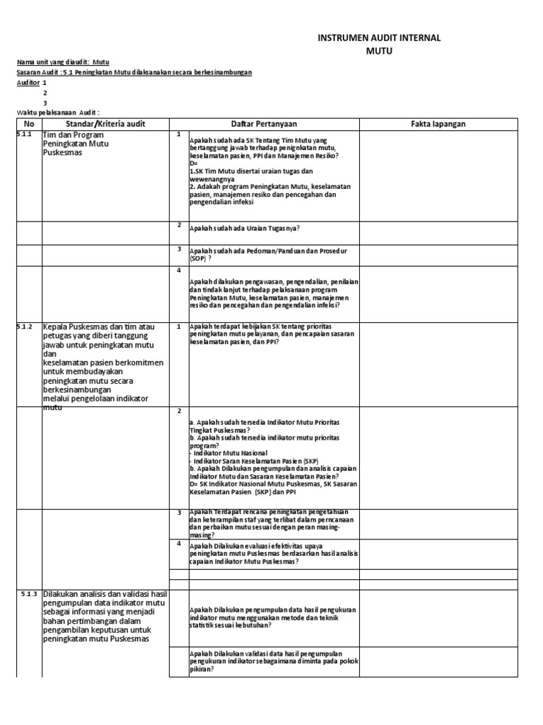 Instrumen Audit Mutu | PDF
