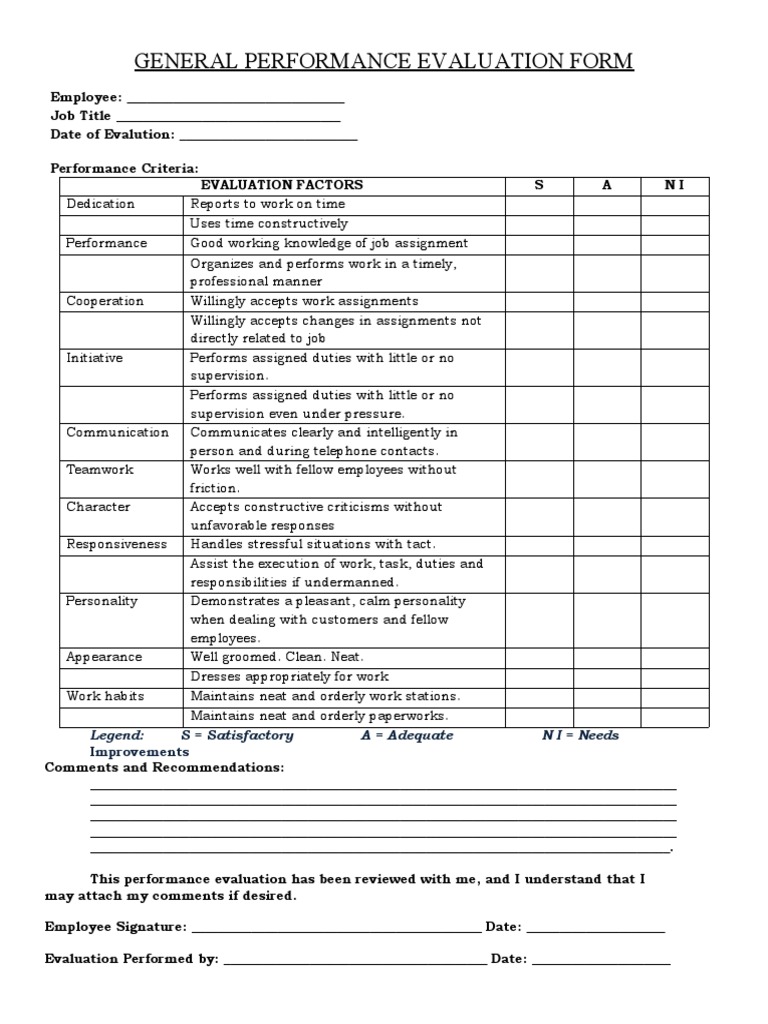 General Performance Evaluation Form | PDF | Performance Appraisal ...