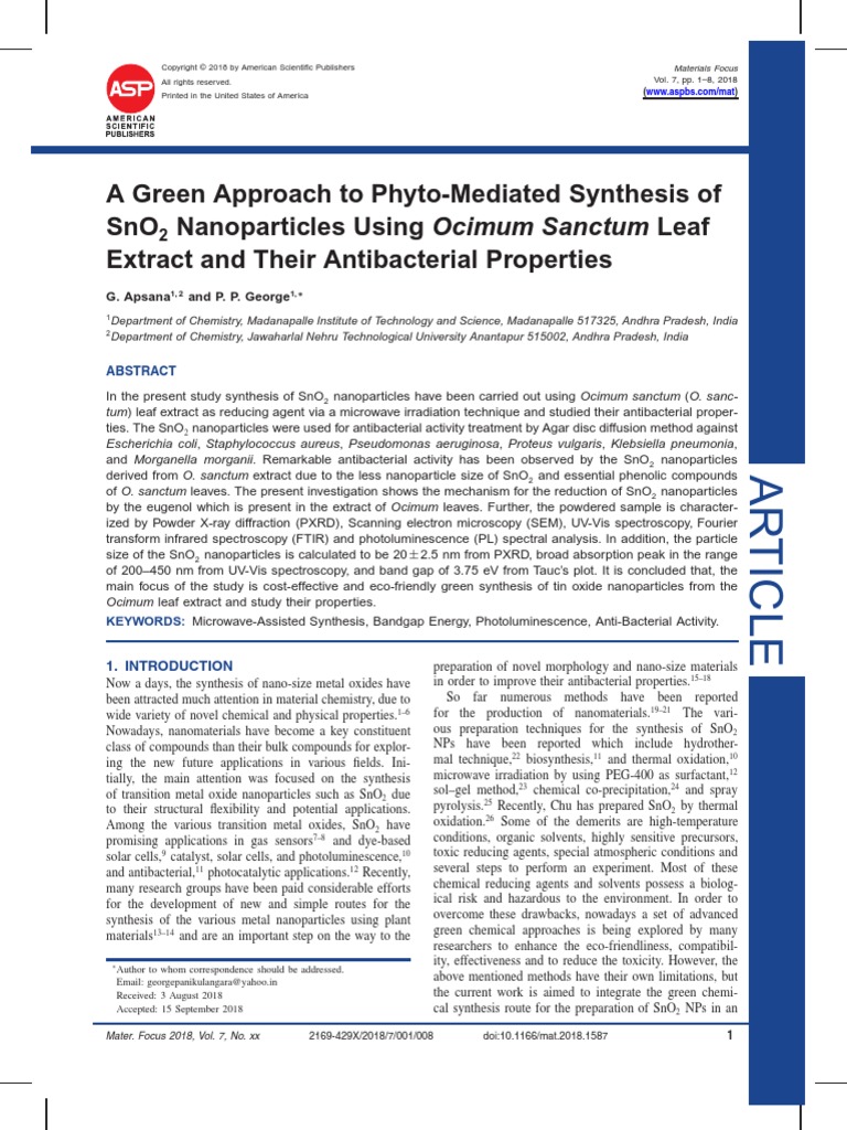 SnO2 MW Green | PDF | Nanoparticle | Bacteria
