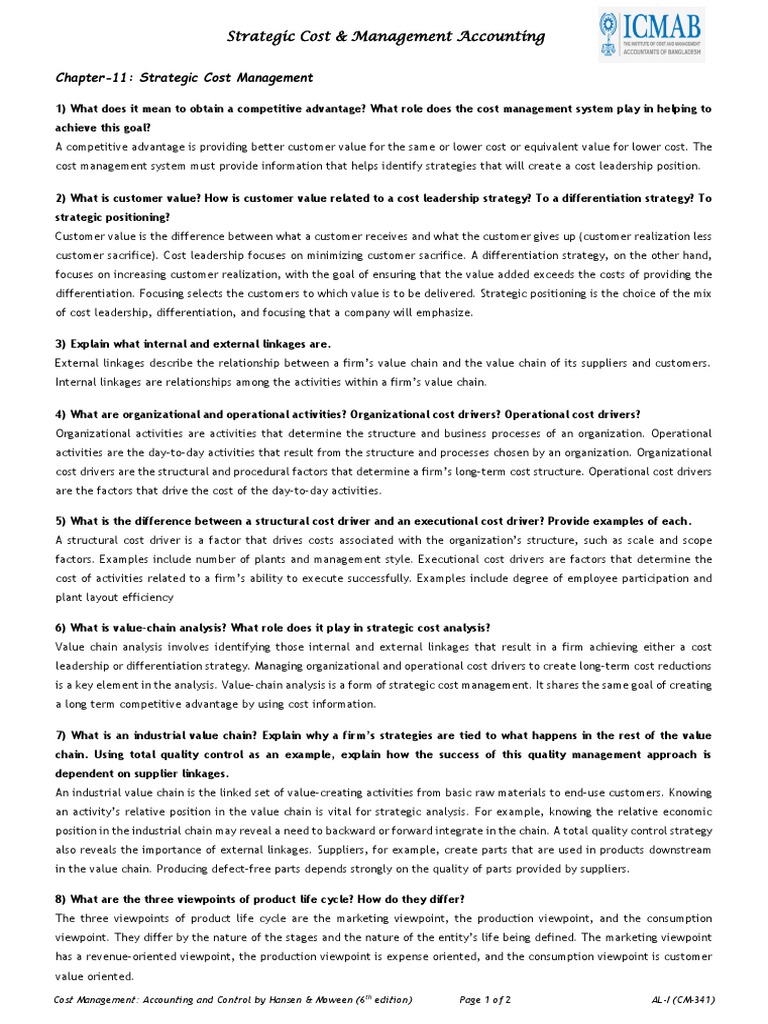 Chapter-11: Strategic Cost Management | PDF