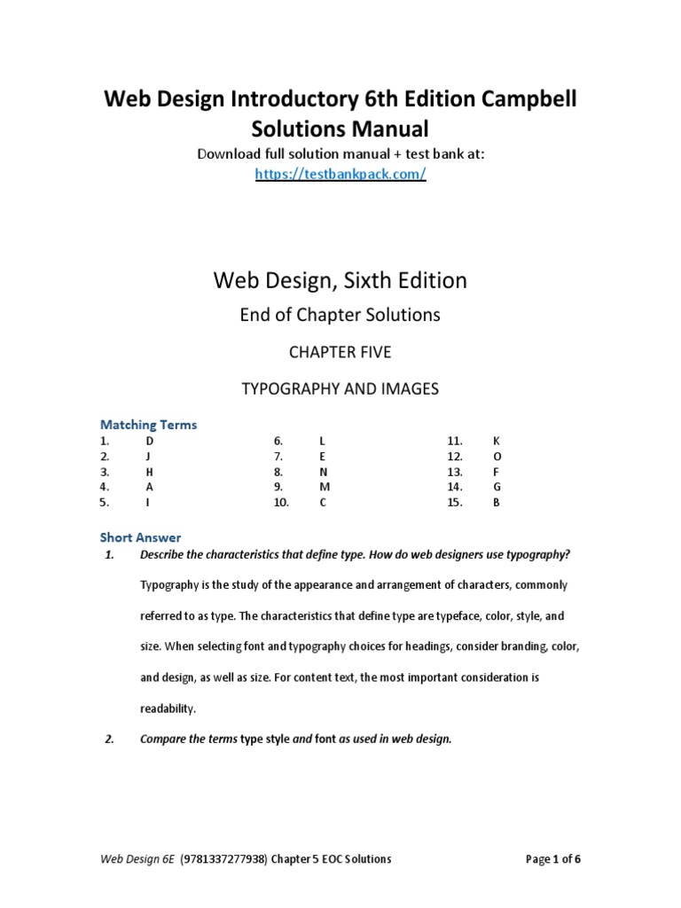 Web Design Introductory 6th Edition Campbell Solutions Manual Download | PDF | Career & Growth