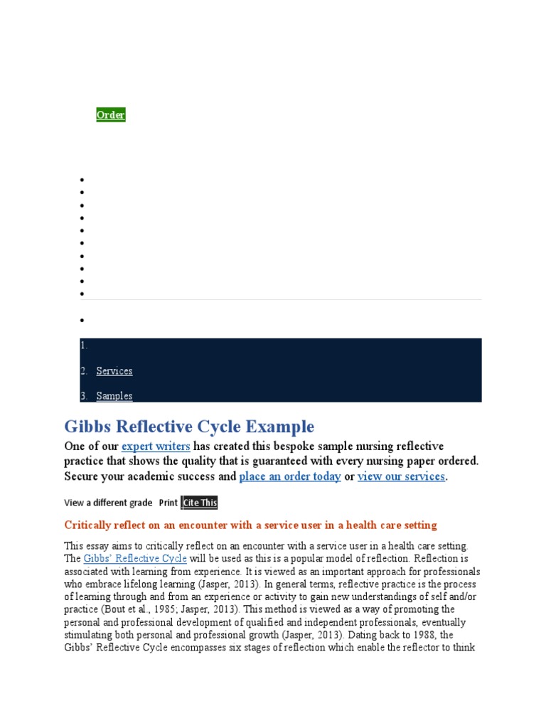 Gibbs Reflective Cycle in Nursing | PDF | Nursing | Reflective Practice