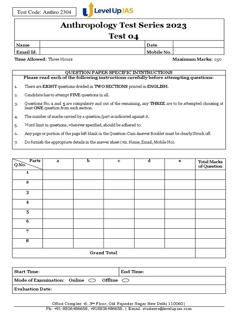 Anthropology Test Series 2023 | PDF | Paleolithic | Science