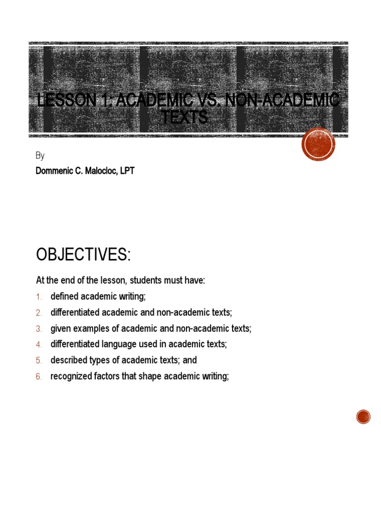 Lesson 1 Academic vs. Nonacademic Text | PDF | Adjective | English Language