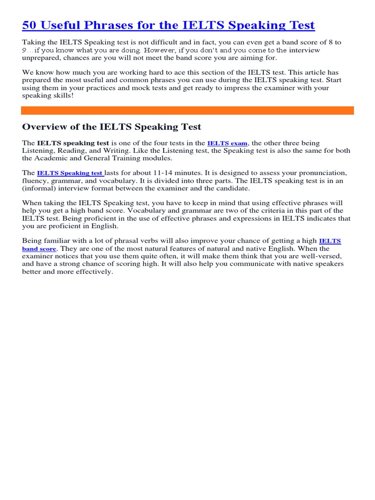 Speaking Phrases Pdf International English Language Testing System