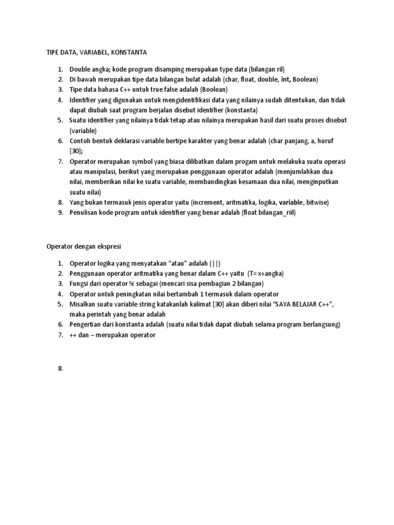 Tipe Data dan Variabel dalam C++ | PDF | Metode & Bahan Ajar | Komputer