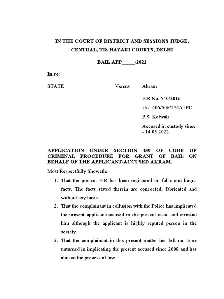 Bail Application for Akram in Delhi Court | PDF