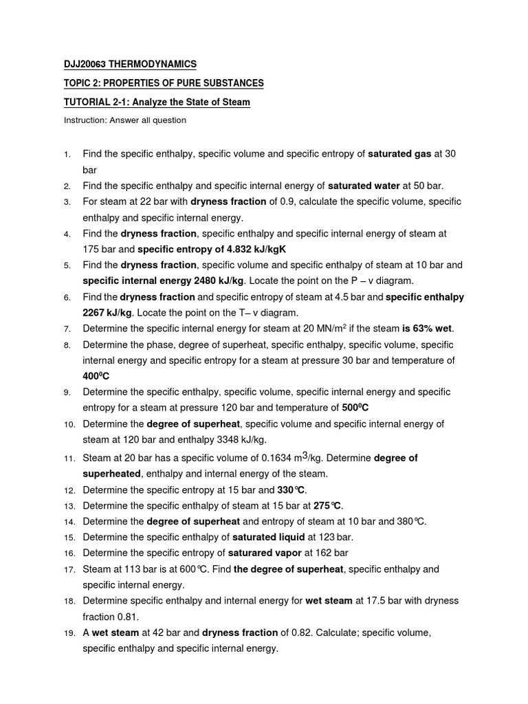 Tutorial 2-1 | PDF | Enthalpy | Steam
