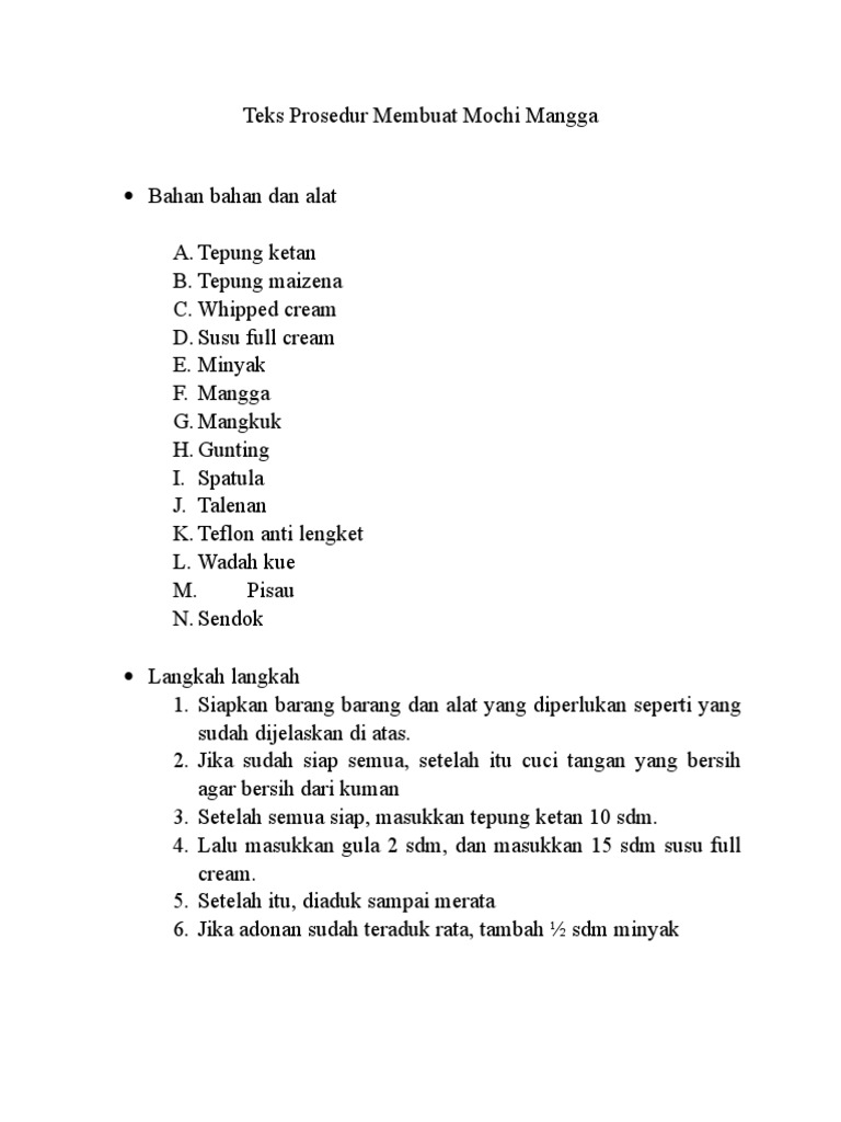 Teks Prosedur Membuat Mochi Mangga | PDF