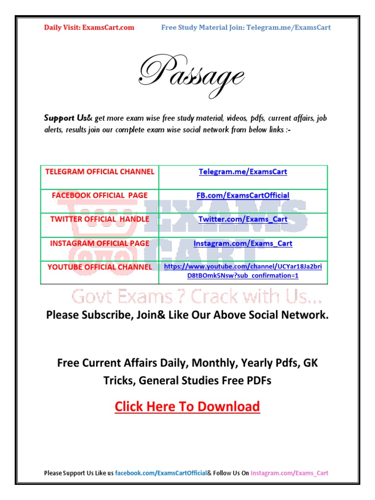 Passage Reading Comprehension For Ssc Railway Question Answers Pdf Pdf