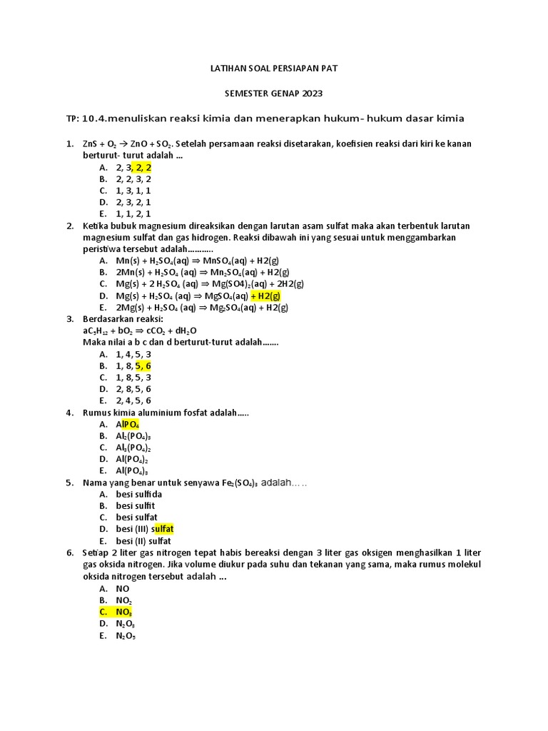 Latihan Soal PAT - Kimia - X - Genap - 2023 | PDF