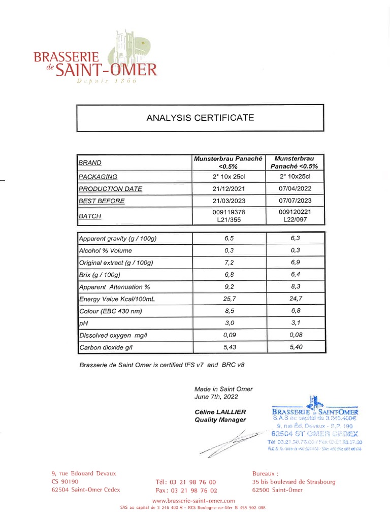 Certificat D'analyse | PDF