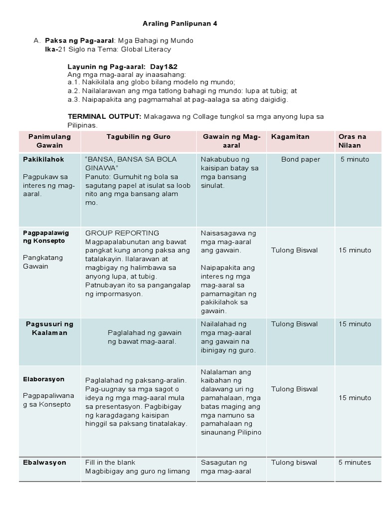 Araling Panlipunan Grade 4 Q1 Day1&2 | PDF