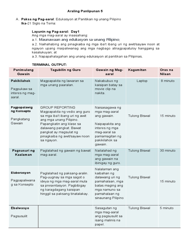 Araling Panlipunan Grade 5 Week 2 Day 1&2 | PDF