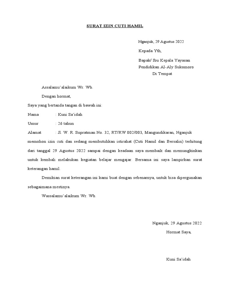 SURAT IZIN CUTI HAMIL | PDF