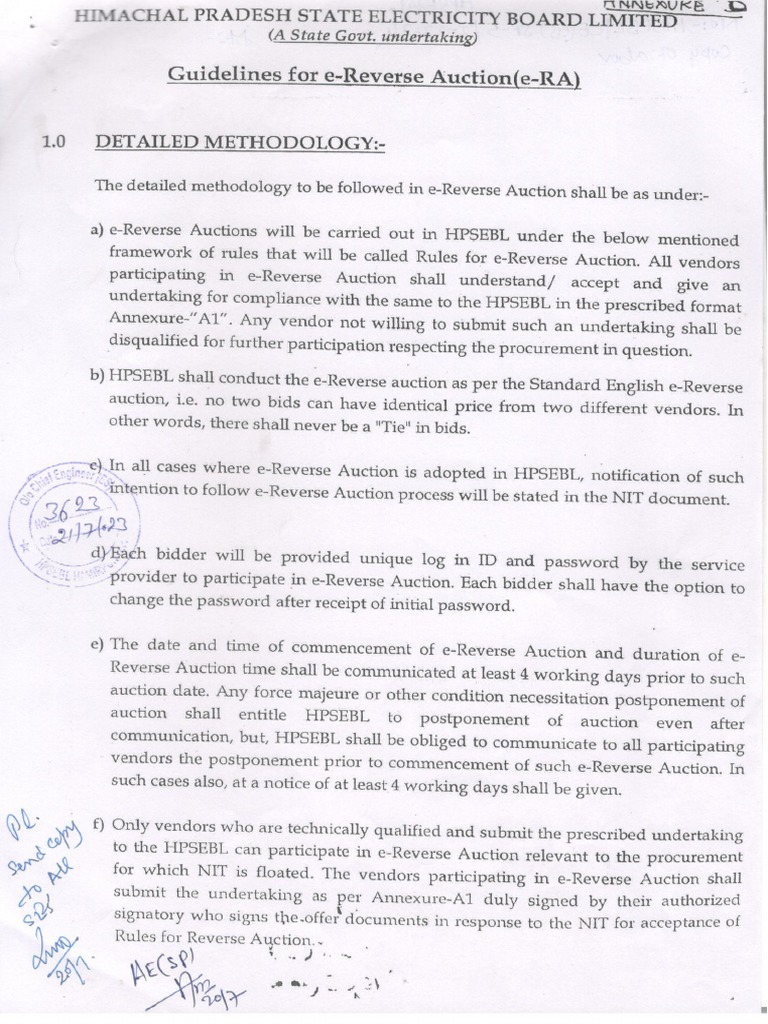 Guidelines For E-Reverse Auction (E-RA) | PDF