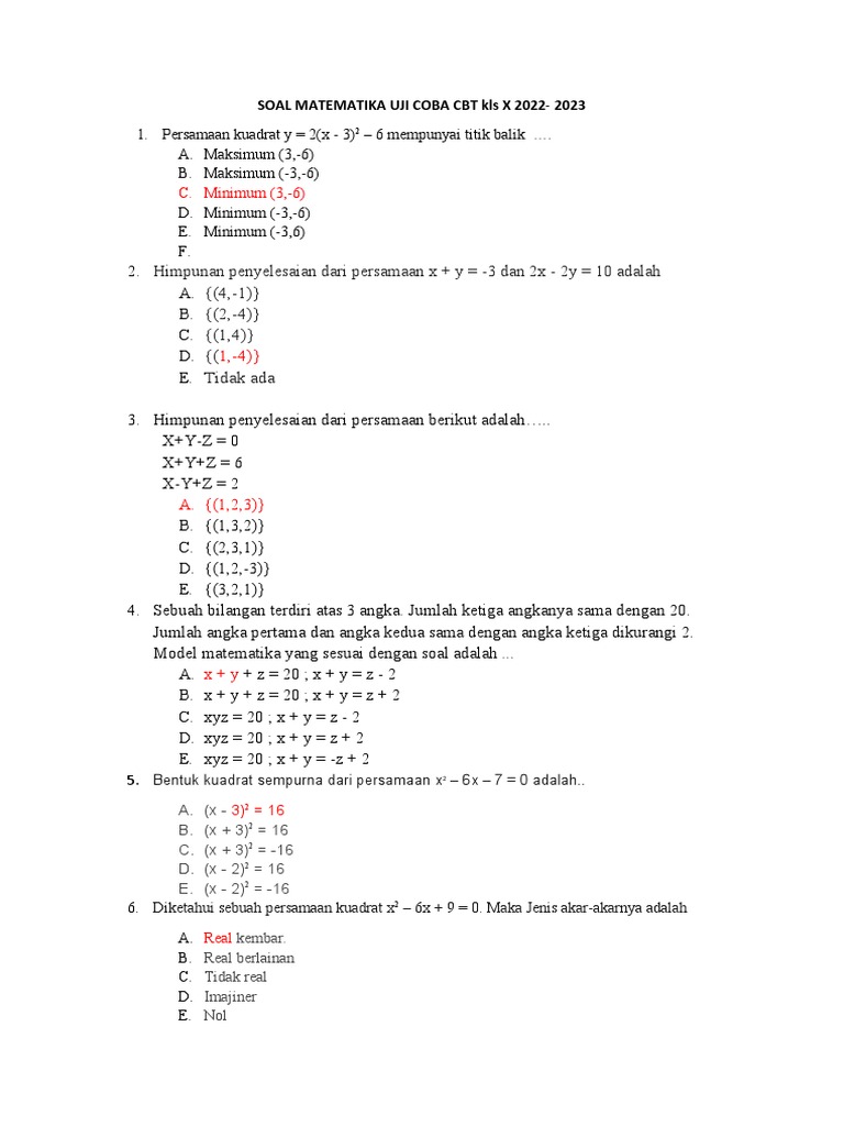 Soal Matematika Uji Coba CBT | PDF