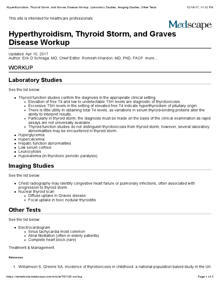 Hyperthyroidism, Thyroid Storm, and Graves Disease Workup: Laboratory ...