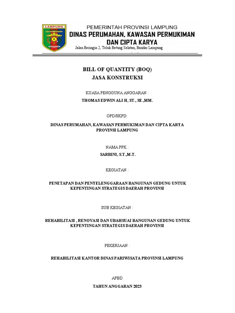 2.7. Boq Dinas Pariwisata | PDF