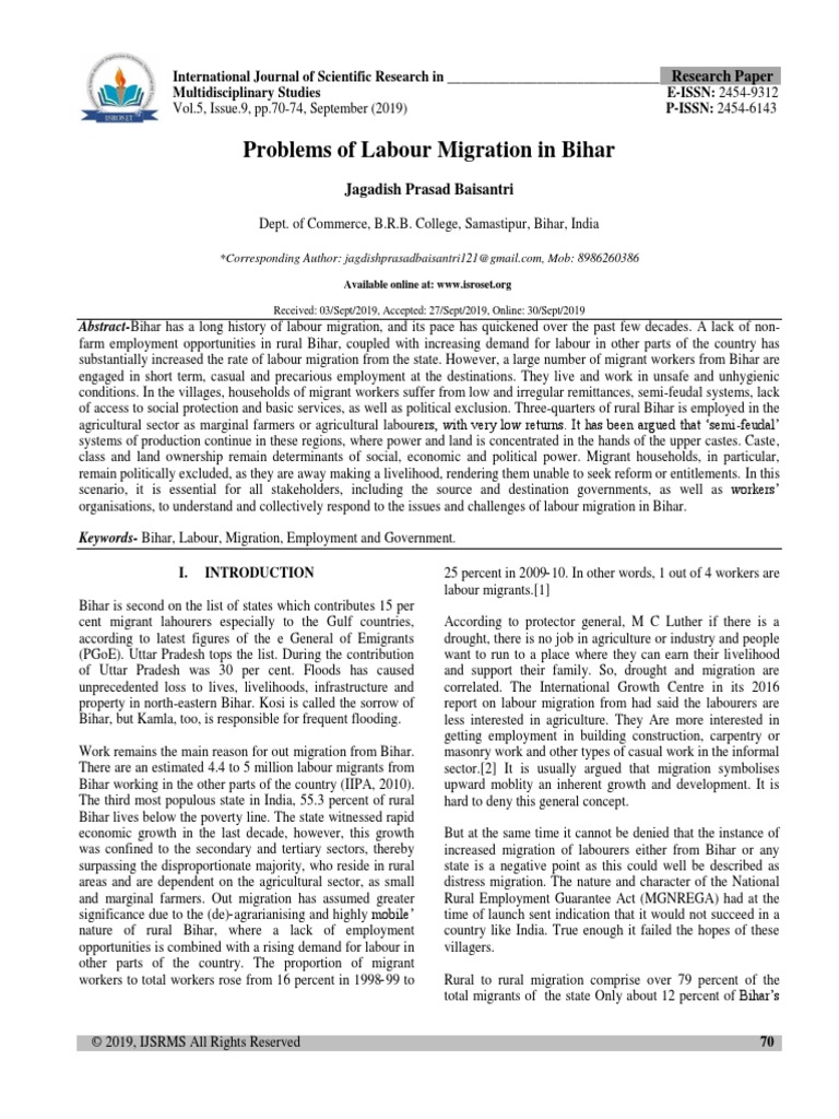 Bihar Labour Migration Issues | PDF | Human Migration | Migrant Worker