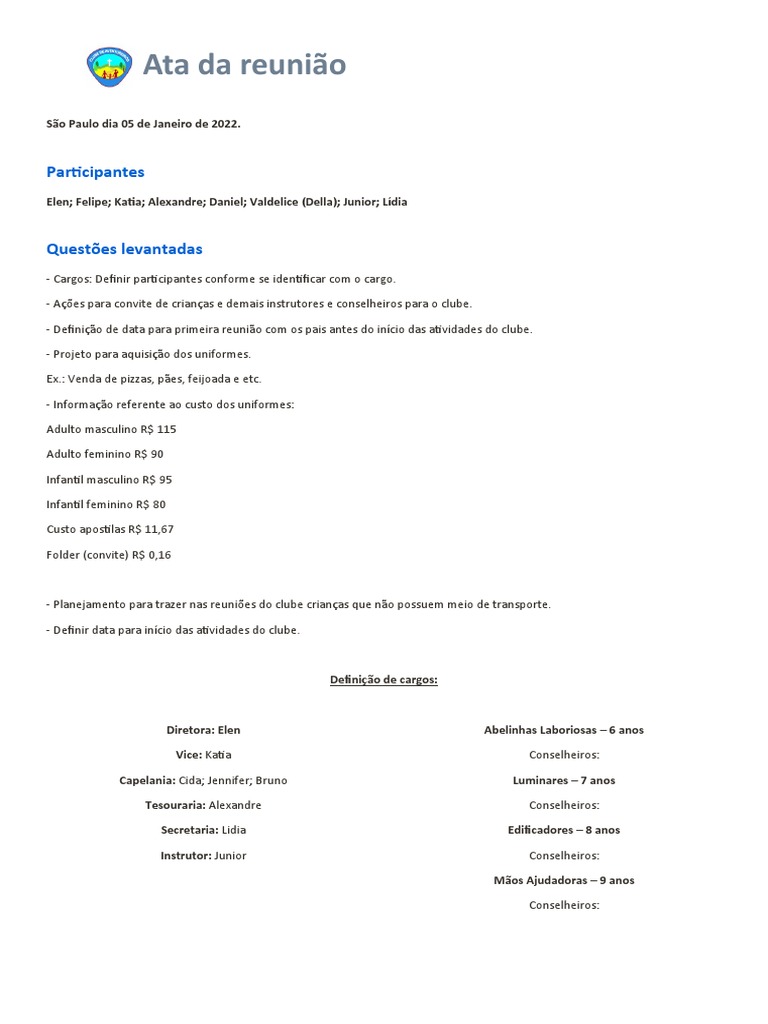 MODELO ATA Aventureiros | PDF