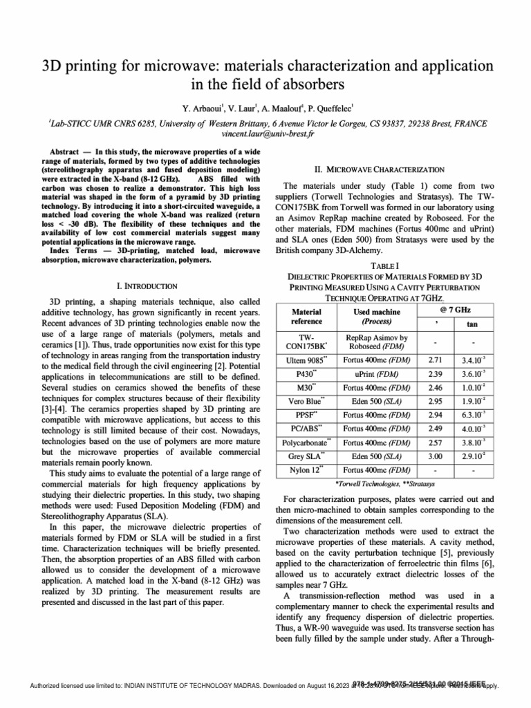 3D Printing For Microwave Materials Characterization and Application in ...