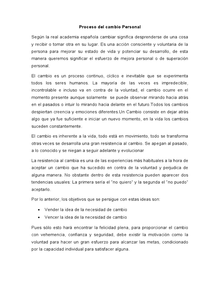 Proceso Del Cambio Personal | PDF | Motivación | Motivacional