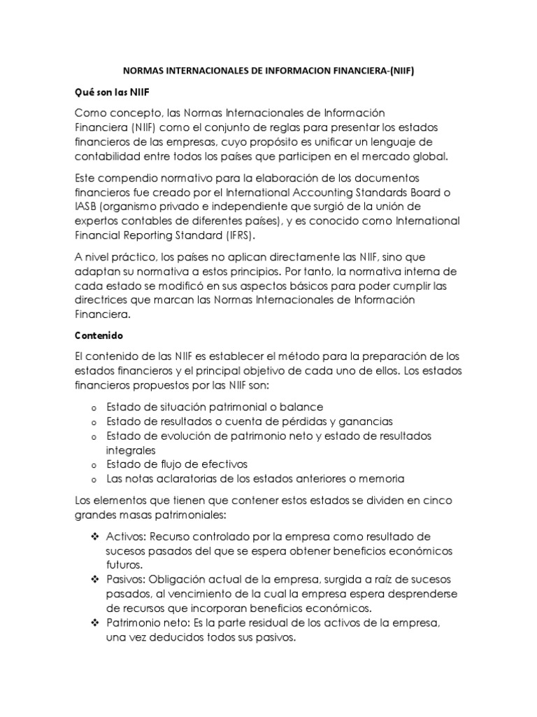 Normas Internacionales de Informacion Financiera | PDF
