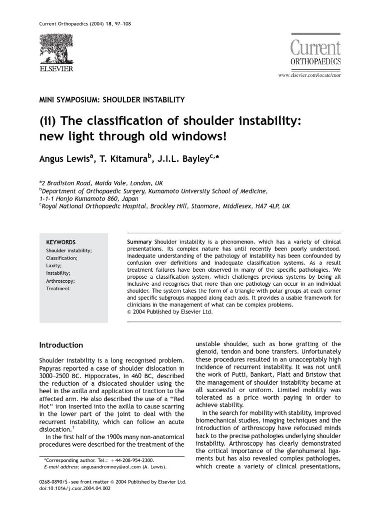 2004 The Classification of Shoulder Instability | PDF | Shoulder ...