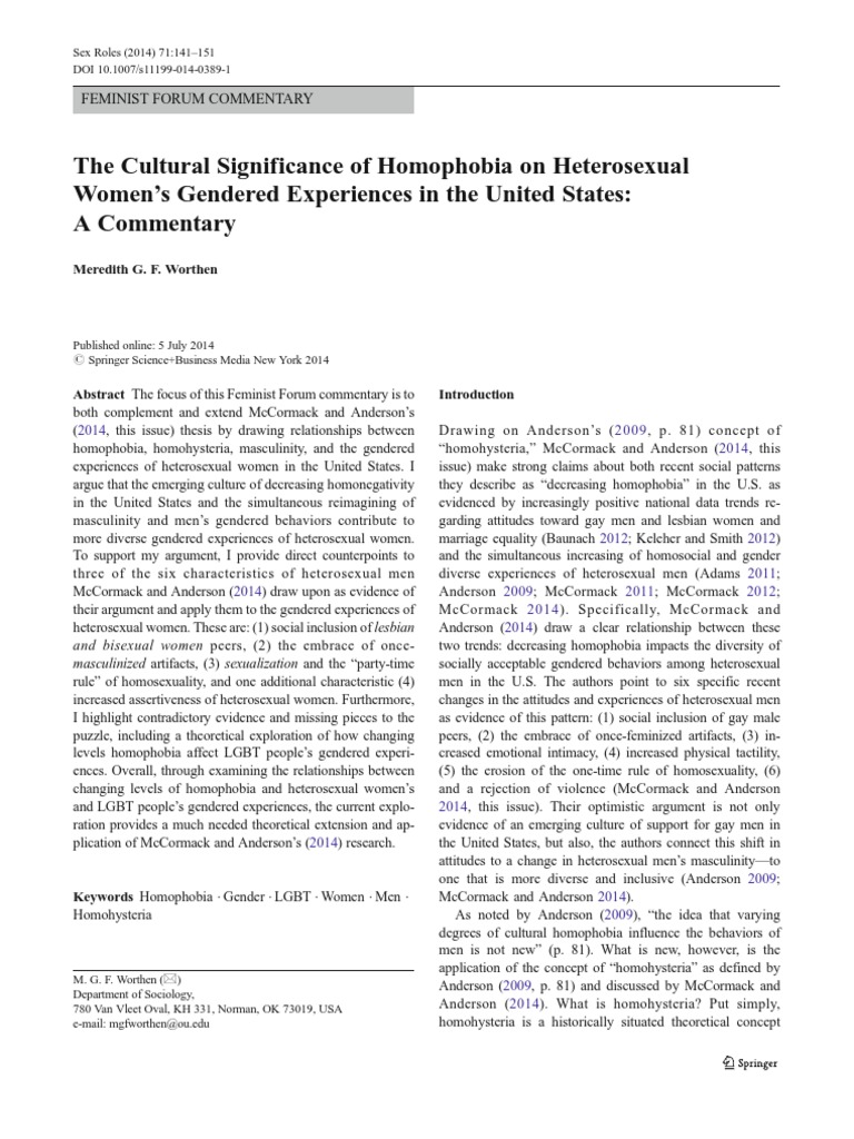 The Cultural Significance of Homophobia On Heterosexual Women's ... The Cultural Significance of Homophobia On Heterosexual Women's ...