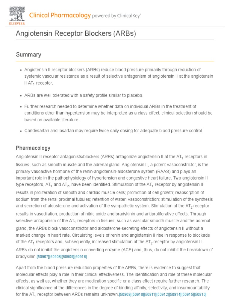 Drug Class Overviews Angiotensin Receptor Blockers ARBs Clinical ...