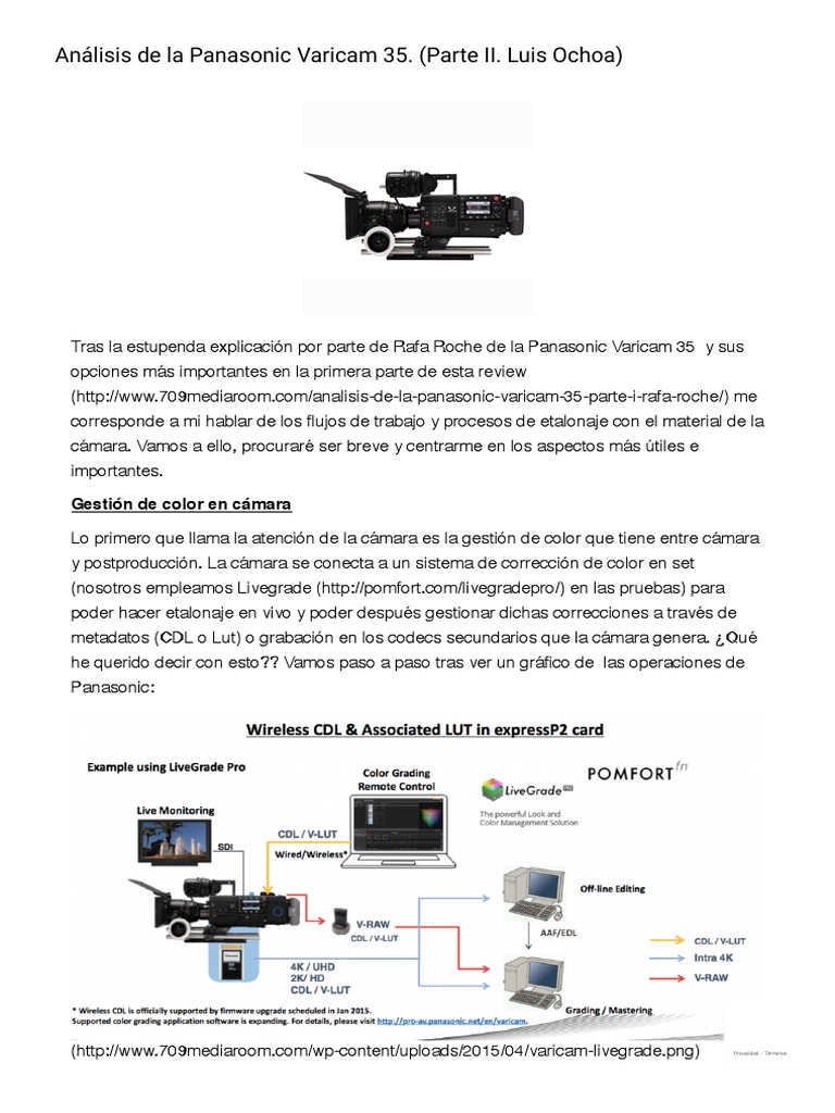 Flujos de Trabajo y Etalonaje Varicam 35 | PDF