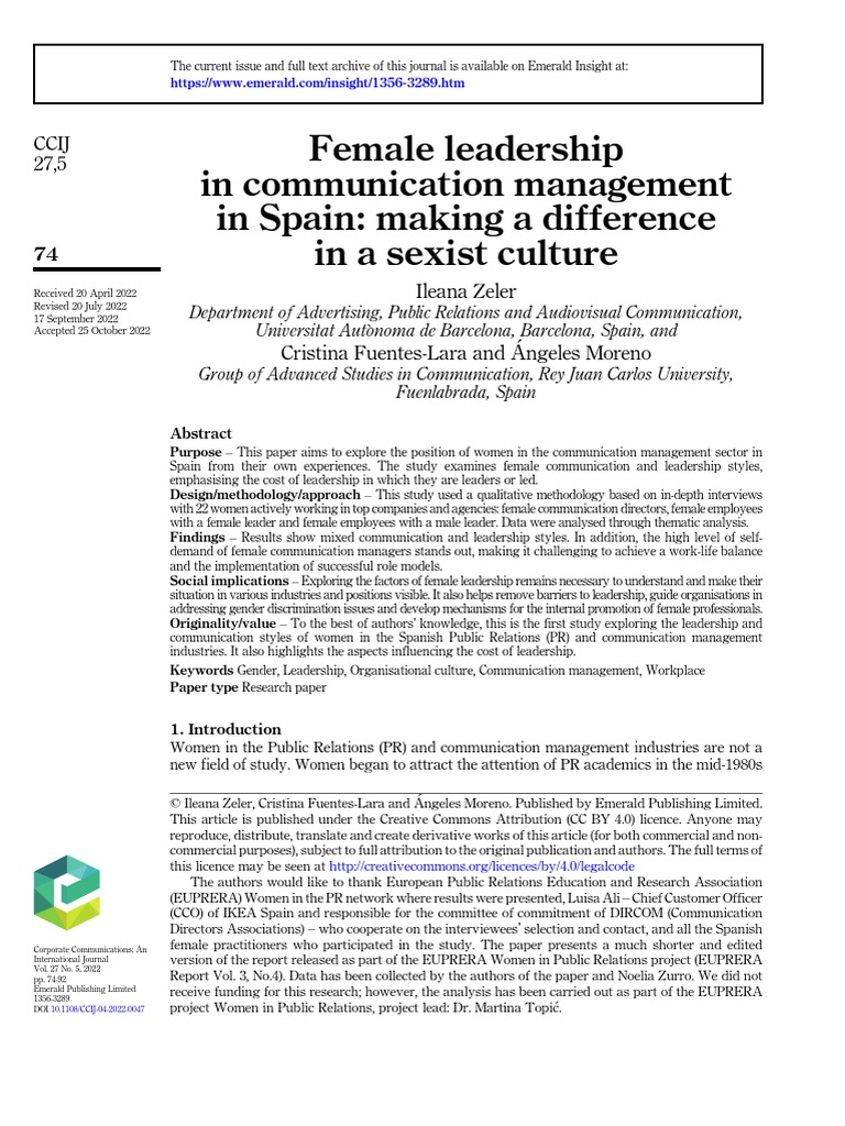 Female Leadership in Spanish PR | PDF | Social Science