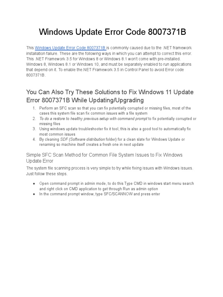 Windows Update Error Code 8007371B | PDF