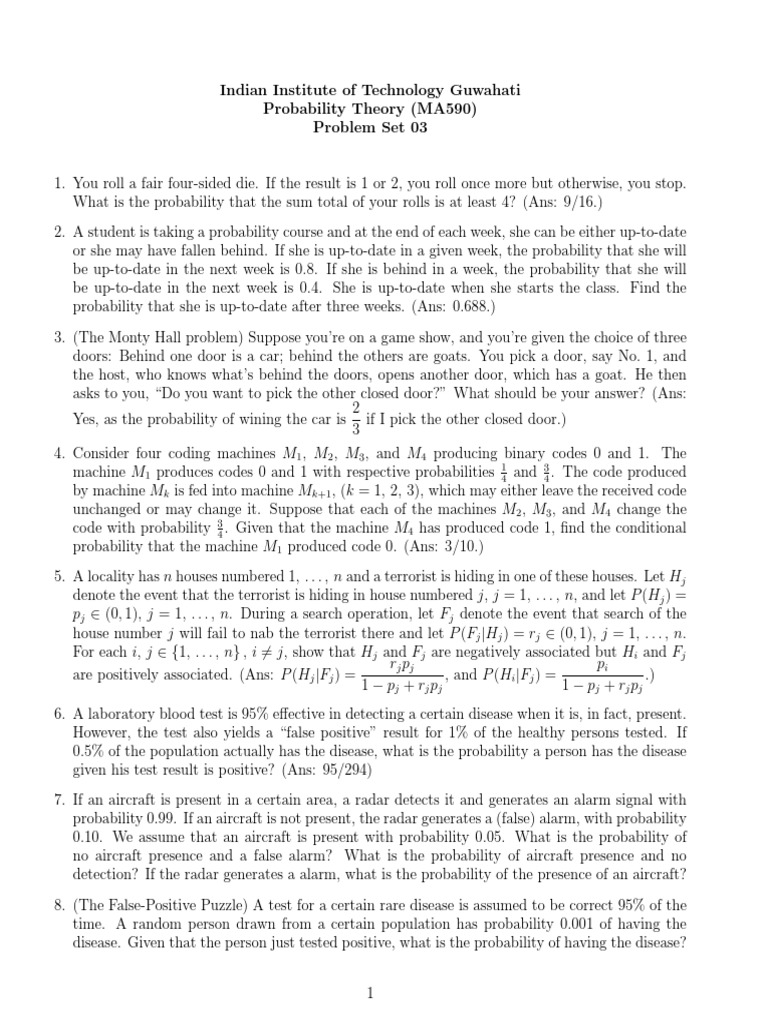 Probability ps3 | PDF | Teaching Methods & Materials