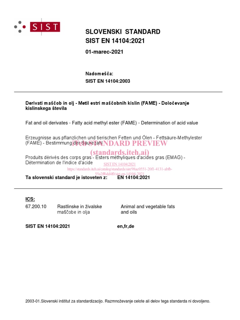 Acid Value EN-14104-2021 | PDF
