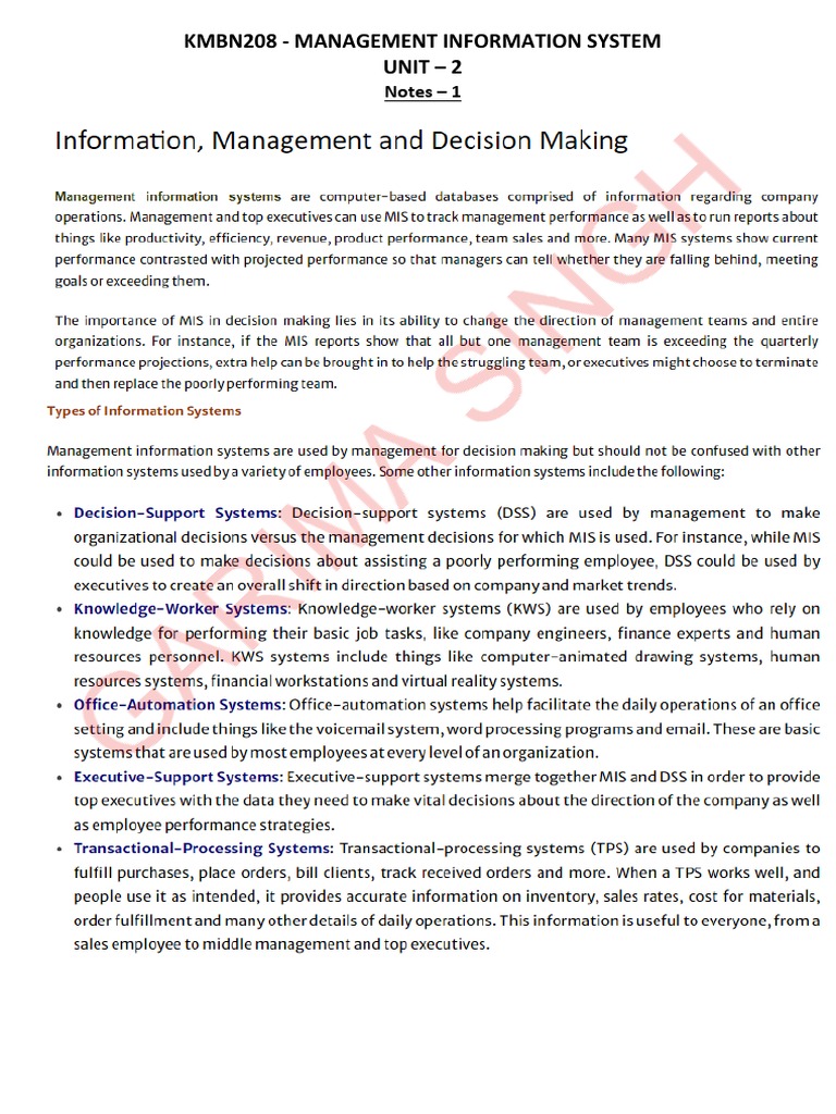 Understanding MIS in Decision Making | PDF